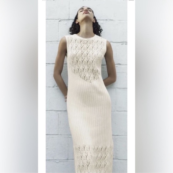 Zara | Dresses | Zara Crochet Sand Color Sleeveless Open Knit Maxi Midi ...